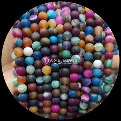 China Natural Banded Agate Frosted Round Loose Bead Strands 8mm Multi-Color for DIY Jewelry Making for sale