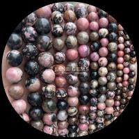 China Natural Rhodonite Gemstone Beads Round Shape 8mm Polished Loose Bead Strands for Jewelry Making for sale