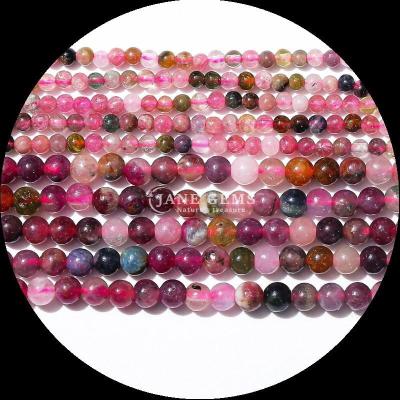 China Natural Crystal Gemstone Round Loose Beads 4mm Multi-Color Tourmaline Strands for DIY Jewelry Making for sale