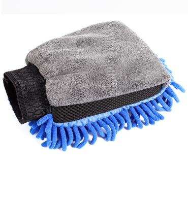China Thickened Chenille Coral Fleece Car Wash Mitts Microfiber Car Detail Gloves With Waterproof Layer for sale