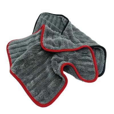 China Braided Coral Fleece Striped Car Detailing Towel Dual Texure Automotive Microfiber Towels for sale