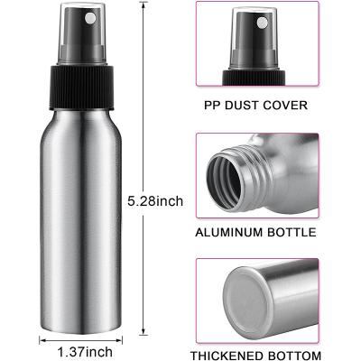 China Silver Black Aluminum Spray Bottle 30ml-310ml Capacity with Fine Mist Nozzle for Cosmetic Applications for sale