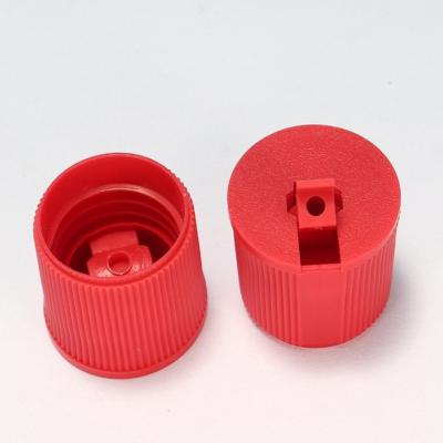 China 28 415 Red PP Screw Ribbed Plastic Turret Dispensing Cap Twist Top Cap 0.5oz for sale
