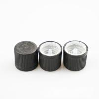 China PP Plastic Screw Cap 20mm 24mm 28mm Black Ribbed Smooth Induction Sealing Gasket for sale