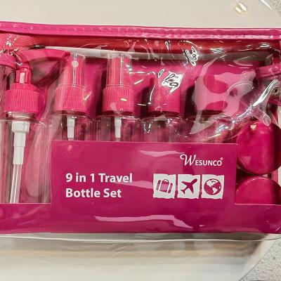 China 60ml 9pcs Plastic Travel Bottle Set with Zipper Bag Cosmetic Containers Lotion Pump Spray Flip Cap for sale