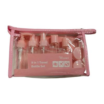 China 60ml 9pcs Plastic Travel Bottle Set Lotion Pump Spray Flip Cap Reusable Leakproof for sale