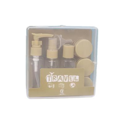 China 50ml 7pcs Plastic Travel Bottle Set with Spray Pump and Flip Cap for Cosmetics for sale