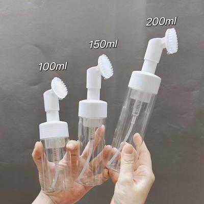 China 100ml 200ml Silicone Brush Foam Pump Bottle Reusable Plastic Dispenser for Facial Cleanser Soap for sale