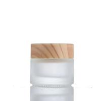 China 5g 10g 15g 30g 50g Empty Frosted Glass Cream Jars Refillable Cosmetic Natural Wood Leakproof Travel Storage Containers for Eye Cream Face Mask Skincare for sale