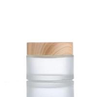 China 5g 10g 15g 30g 50g Empty Frosted Glass Cream Jars Refillable Cosmetic Natural Wood Leakproof Travel Storage Containers for Eye Cream Face Mask Skincare for sale