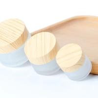 China 5g 10g 15g 30g 50g Empty Frosted Glass Cream Jars Refillable Cosmetic Natural Wood Leakproof Travel Storage Containers for Eye Cream Face Mask Skincare for sale