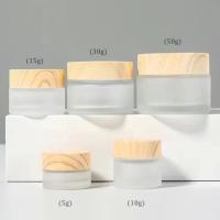 China 5g 10g 15g 30g 50g Empty Frosted Glass Cream Jars Refillable Cosmetic Natural Wood Leakproof Travel Storage Containers for Eye Cream Face Mask Skincare for sale