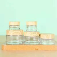 China 5g 10g 15g 30g 50g Empty Frosted Glass Cream Jars Cosmetic Natural Wood Leakproof Containers for Eye Cream Face Mask Skincare for sale