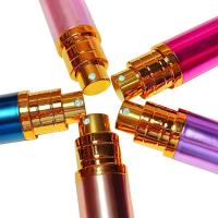 China Luxury Pink Aluminum Portable Perfume Spray Bottle with Metallic Ring for sale
