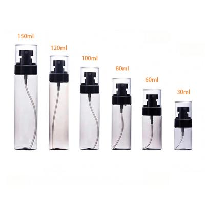 China 15ml 30ml 50ml 80ml 100ml 120ml PET Fine Mist Spray Bottle Cream Pump Unique Transparent Plastic Spray Pump Bottle for sale