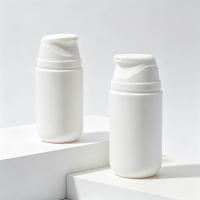 China 50ml 100ml Round Bottom Airless Bottle Frosted White Plastic Press Airless Pump Bottle with Clear Cap for sale