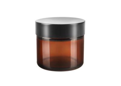 China 2 oz Amber Glass Cosmetic Jars with Black Pump - Food Grade UV Protection Containers 7000pcs MOQ for sale