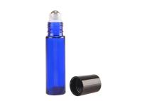 China 10ml Blue Glass Essential Oil Roller Bottles with Black Cap - Portable Travel Containers for sale