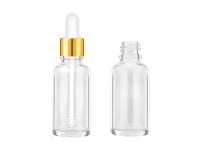China 30 ml Transparent Essential Oil Bottles with Gold Dropper - Large Mouth Glass Container for Aromatherapy for sale