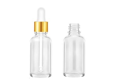 China 30 ml Transparent Essential Oil Bottles with Gold Dropper - Large Mouth Glass Container for Aromatherapy for sale