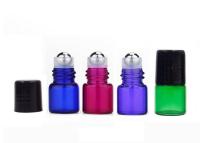 China Mini Glass Essential Oil Roller Bottles 1ml 2ml 3ml Various Colors Portable Steel Roller Ball for sale