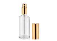 China 100ml Clear Glass Fine Mist Spray Bottle with Gold Aluminum Sprayer for Perfumes and Essential Oils for sale