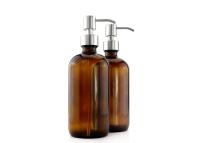 China 500ml Round Amber Glass Cosmetic Bottles with Stainless Steel Pump - UV Protection Chemical Resistant SPCB-22 for sale