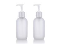 China 250ml Frosted Glass Lotion Bottle with Aluminum Pump Leak Proof Non Spill for sale