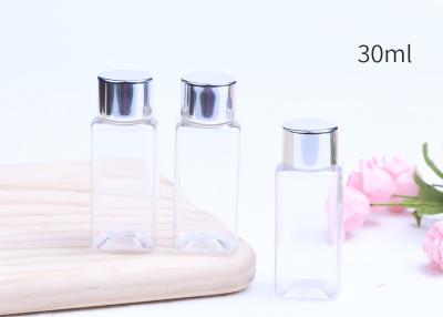 China 30ml Square Plastic Cosmetic Bottles with Aluminum Lids - Clear PET Containers SPCB38 Model for sale