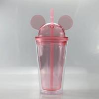 China Wholesale BPA Free 16oz Double Wall Acrylic Cups with Dome Mouse Ears Lid and Straw for sale