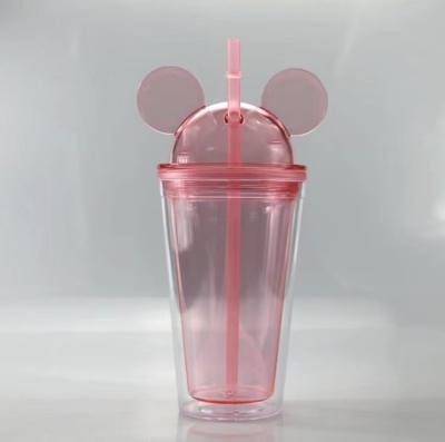 China Wholesale BPA Free 16oz Double Wall Acrylic Cups with Dome Mouse Ears Lid and Straw for sale