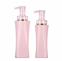 China Plastic Cosmetic Pink Shampoo Bottles Square Body Lotion Packaging for sale