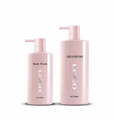 China 500ml 800ml Pink Plastic PET Cosmetic Spray Bottle with Pump for Body Wash Lotion Shampoo for sale