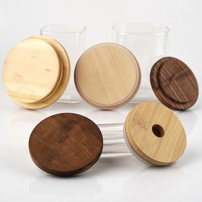 China Clear Glass Candle Jars with Wooden Lids Screw Top 4oz 8oz for sale