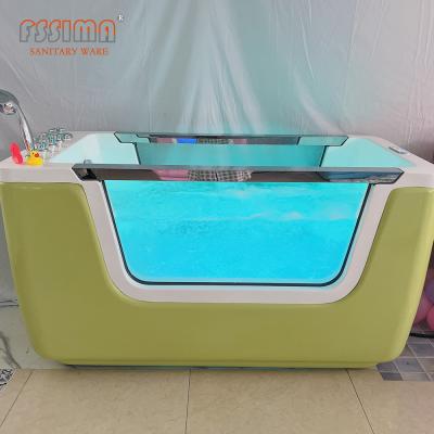 China Kids Size Freestanding Baby Shower Tub Side Glass Soaking Hydro Massage Bathtub for sale