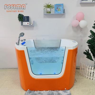 China Deep Large Size Baby Massage Bathtub Freestanding LED Light Glass Acrylic Baby Tub for sale