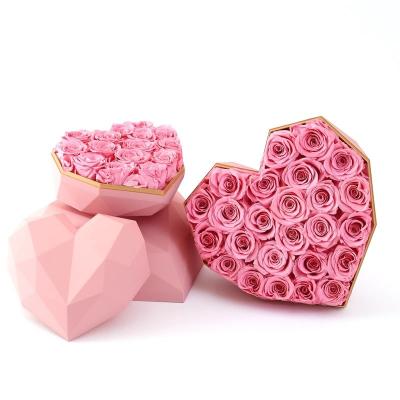 China New Design Flower Box Real Preserved Roses 5-6cm Rose In Heartshape Flower Box Gift For Friend for sale