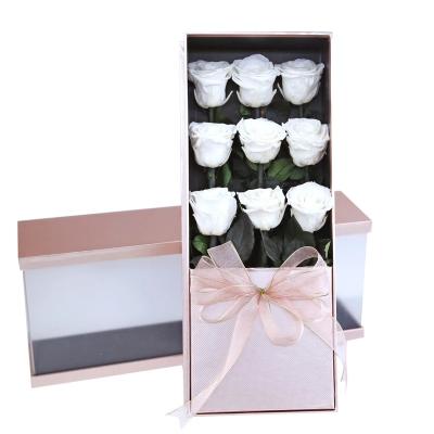 China Luxury preserved rose 9pcs 5-6cm long stem long life rose guns flower box gift for sale