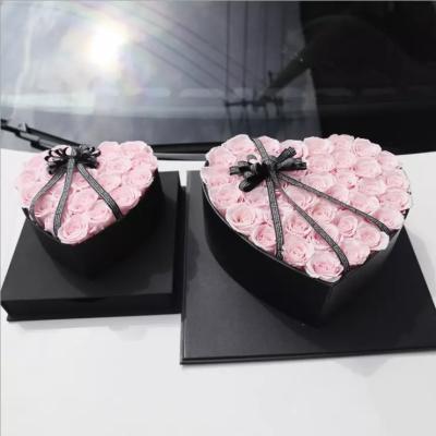China Rose Valentines day best gift 5-6cm preserved rose customized design stabilized rose in heart shape gift box for sale