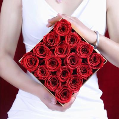 China Long Lasting Preserved Roses Gift Eternal Rose In Square Flower Box That Last A Year for sale