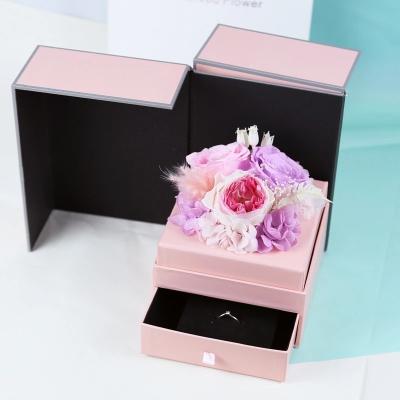 China Eternal flower jewelry box for teachers' day gifts real preserved flower box drawer boxes for sale