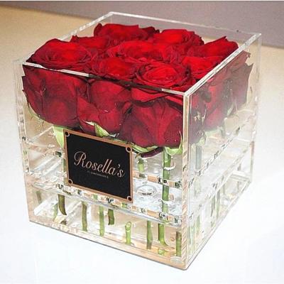 China Acrylic flower box with lid customized transparent acrylic box print logo for sale