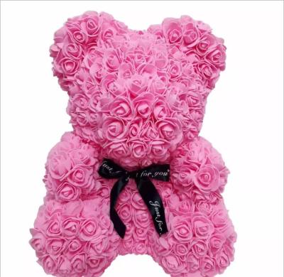 China Rose Bear for Christmas Day  Teddy Bear with PE Roses Bouquet Flower Teddy Rose Bear Rose Flower  bear gift for sale