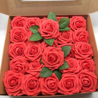 China Artificial Flower Foam Rose With Leaf and Stem For Wedding gift Birthday gift  Christmas Day Gift for sale