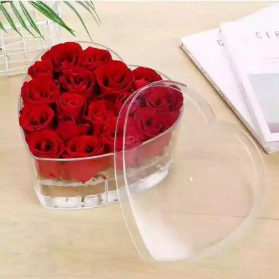 China Hight Quality 3mm thickness 9/18 Ho les Heartshap Preserved Roses Clear Acrylic Boxes for sale