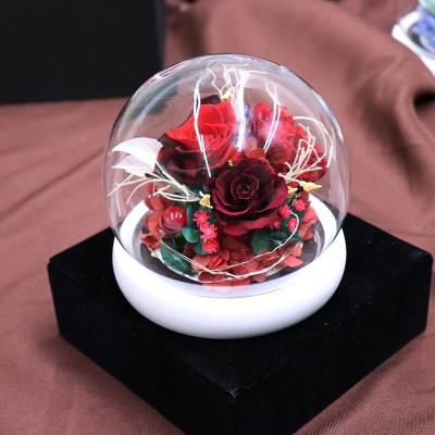 China Real preserved rose flowers gift forever rose in glass ball wholesale price for sale