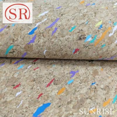 China Portugal Vegan 0.7-0.9MM Thick Colored on rainbow Cork with Faux Pu Leather Sheet Base for Cosmetic Handbags Making for sale