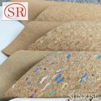 China Portugal Vegan 0.7-0.9MM Thick Colored on rainbow Cork with Faux Pu Leather Sheet Base for Cosmetic Handbags Making for sale