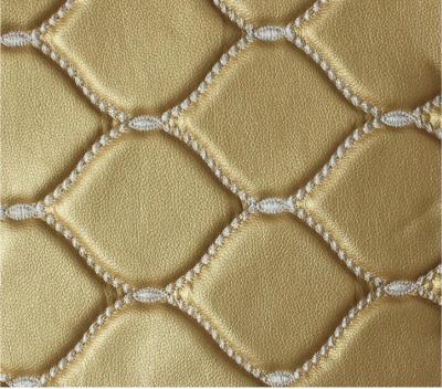 China Different Stitch Design Faux Leather Foam Roll Quilted Velvet Fabric Embroidery Vinyl Leather for Car Upholstery Seat for sale