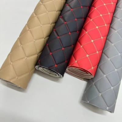 China Shiny Embroidered Quilted PVC Glossy Complex Cars Seat Synthetic Fabric Leather for sale